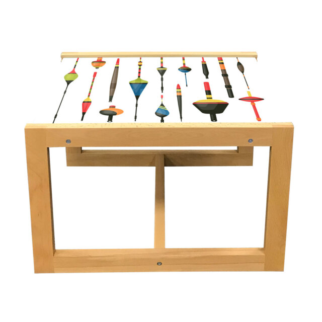 Fishing Theme Coffee Table, Colorful Fisherman Rods And Plastic Fish ...