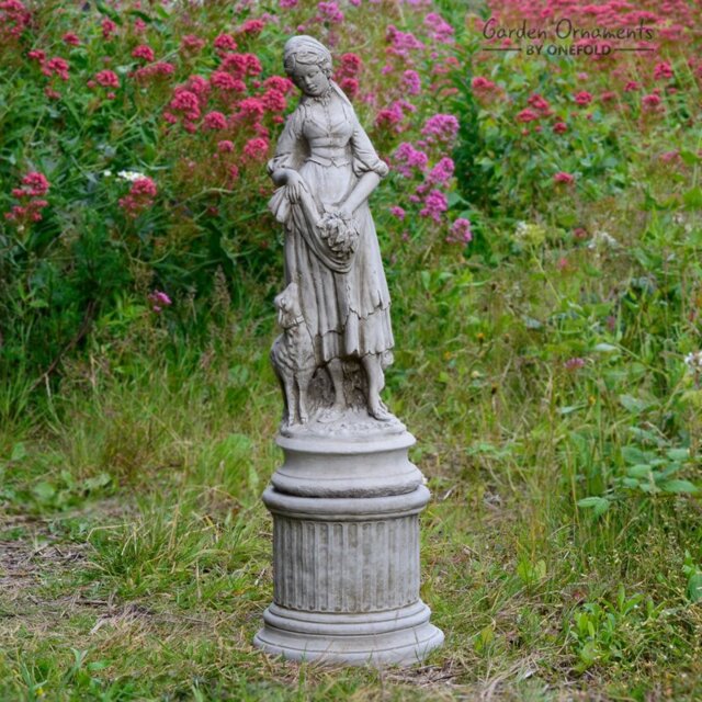 Lindsey Shepherdess on Column Stone Garden Statue by Wayfair | ufurnish.com