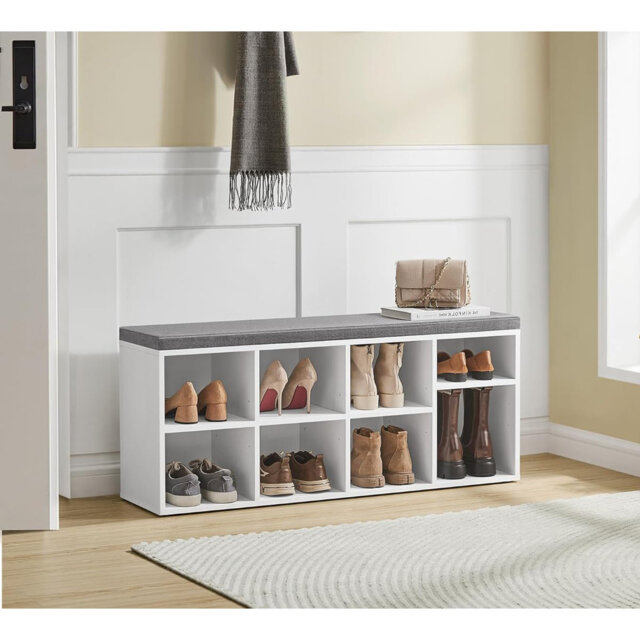 Shoe Storage Padded Seat Bench with 8 Compartments and 4 Adjustable ...