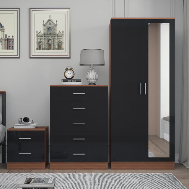 Eva High Gloss 2 Door Mirrored Wardrobe 3 Piece Bedroom Set by Wayfair ...