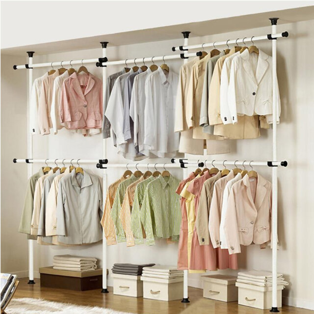 Telescopic Triple Wardrobe Organise Hanging Rail Clothes Rack ...