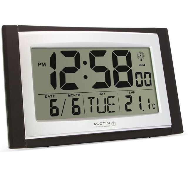 Acctim Stratus Digital Wall / Desk Clock Radio Controlled Tabletop LCD ...