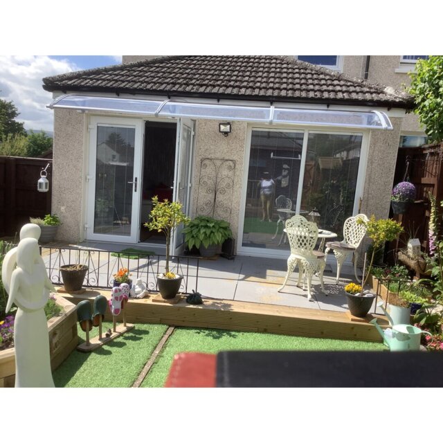 Merom 3.5m Width x 1.27m Depth Door Canopy Grey-Bracket Clear-Sheet by ...