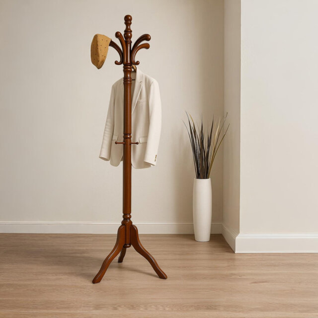 Wooden Coat Stand With 9 Hooks, Bamboo Coat Rack Stand, Freestanding ...