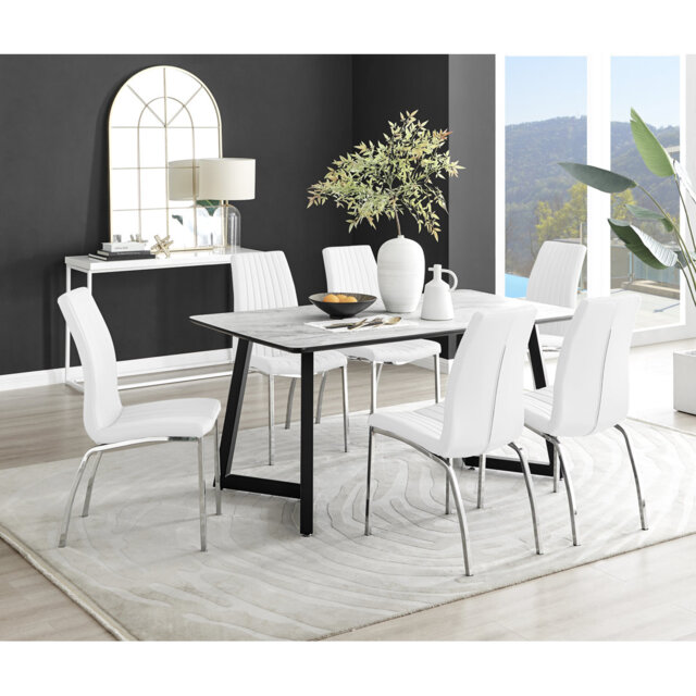 Industrial Design White & Grey Marble Effect Melamine Dining Table Set ...