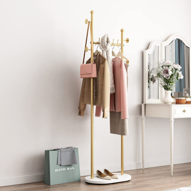 Gold Clothing Rack With Shelves, Gold Coat Rack Freestanding With ...