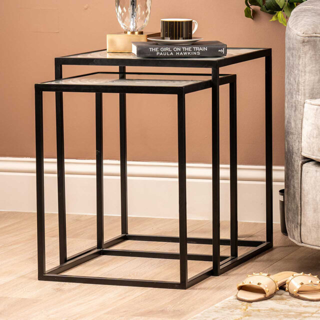 Ambor 55cm Glass Top Nesting Side Table for Living Room, Nest of Sofa ...