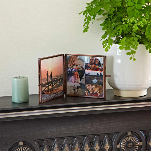 Antique Brass Recycled Glass Folded Double Photo Frame by Wayfair ...