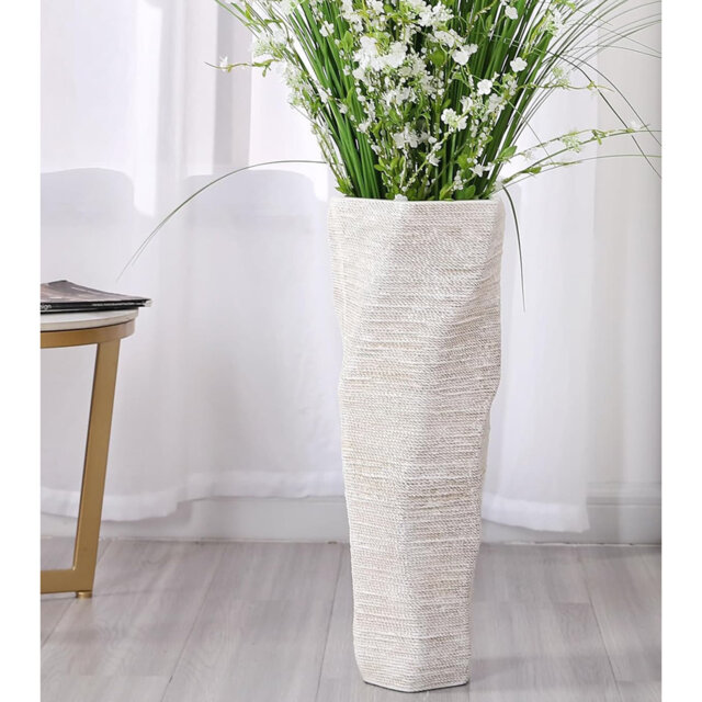58cm White Resin Round Decorative Tall Floor Vase - Elevate Your Living ...