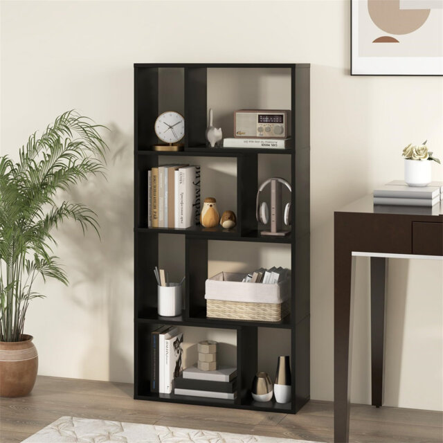 8 Cube Geometric Bookshelf, Wooden Bookcase Storage Rack With Anti-Tip ...