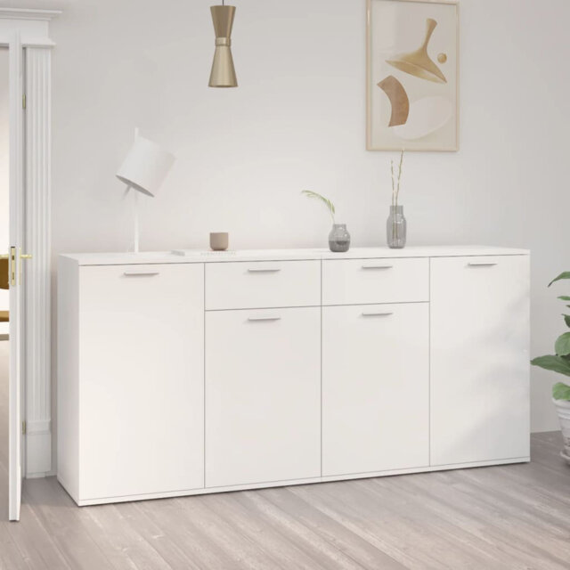 High Gloss White Sideboard - 160X36x75 Cm Engineered Wood Modern ...