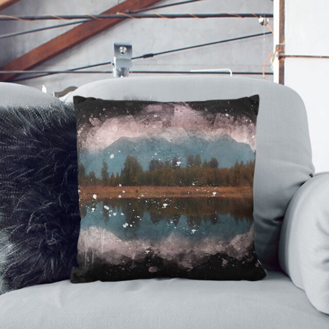 Reflection of the Mountains Paint Splash Cushion with Filling by ...