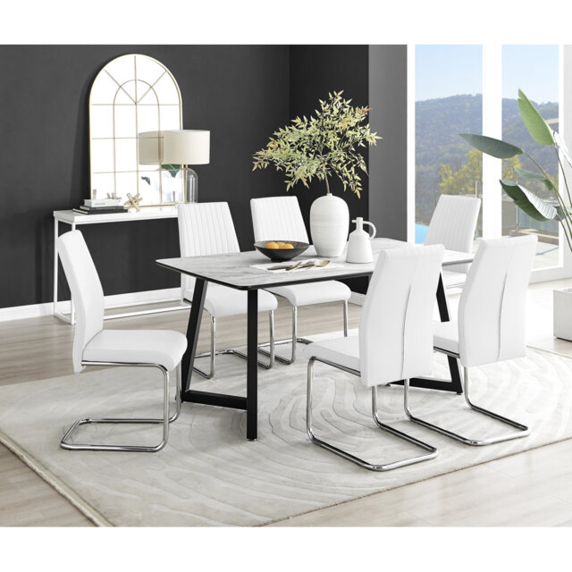 Industrial Design White & Grey Marble Effect Melamine Dining Table Set ...