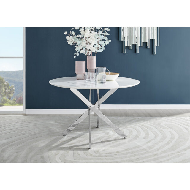Tierra Modern Chrome Metal & Glass Round Dining Table Set with 4 Luxury ...