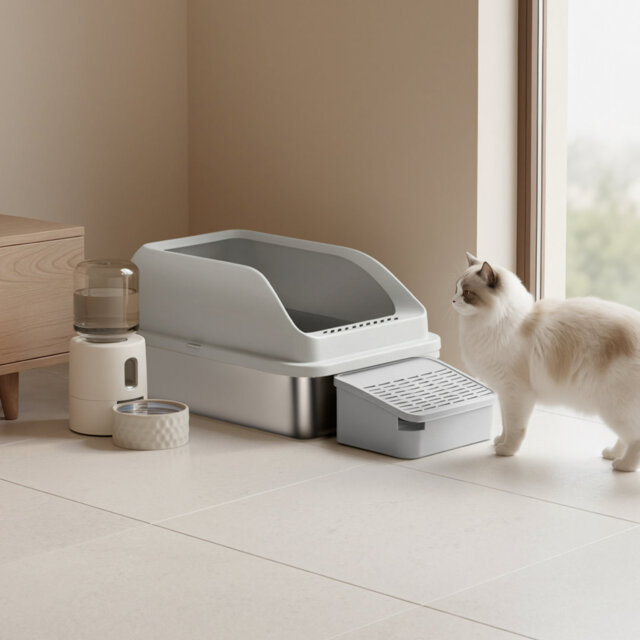 Stainless Steel Cat Litter Box, High Sided Litter Tray With Open Top ...