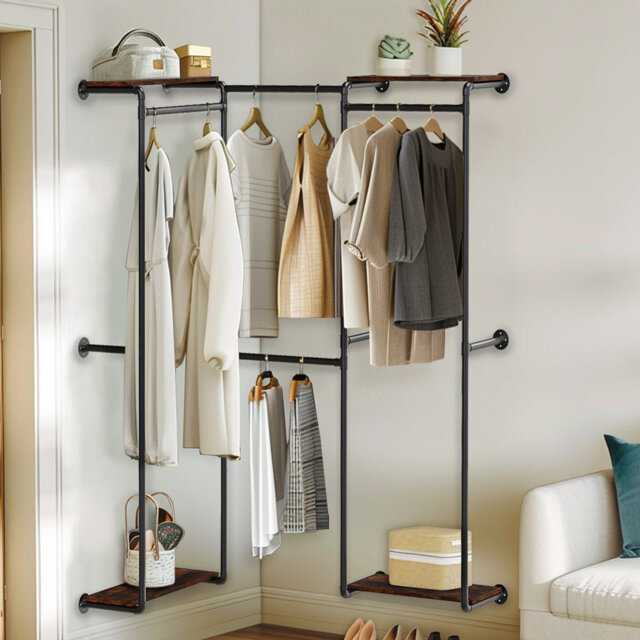 185cm W Wall Mounted Industrial Pipe Clothes Rack by Wayfair | ufurnish.com