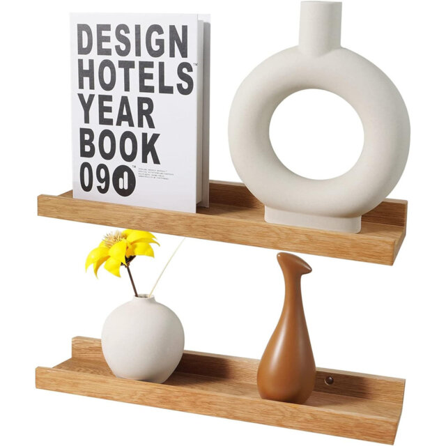 Set of 2 Solid Oak Floating Shelves, 40cm Each - Versatile Wall-Mounted ...