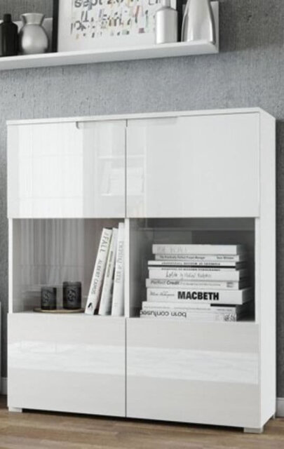 Arctic Elegance White Gloss Display Cabinet With Glass Doors And ...