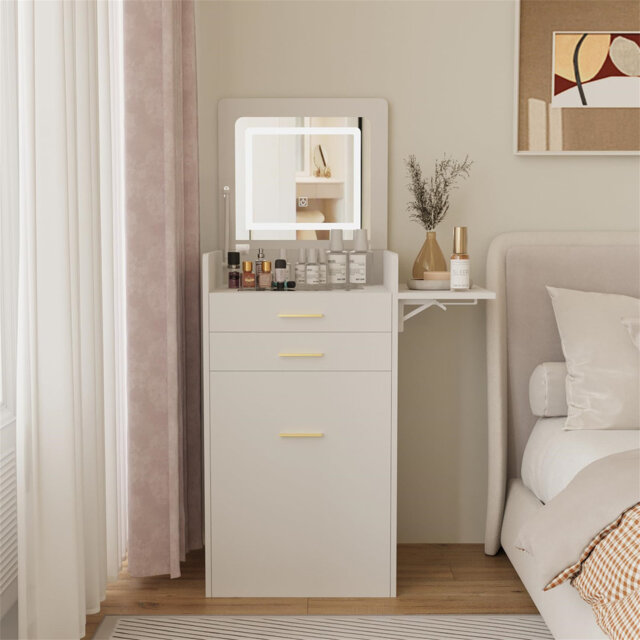 Dressing Table With Flip-Top Mirror And LED Lights, Integrated Makeup ...
