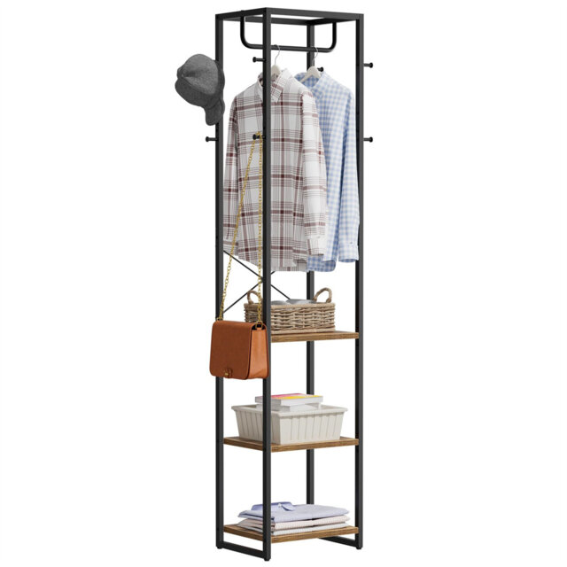 Coat Rack, Corner Coat Stand With 3-Tier And 8 Hooks,Freestanding ...