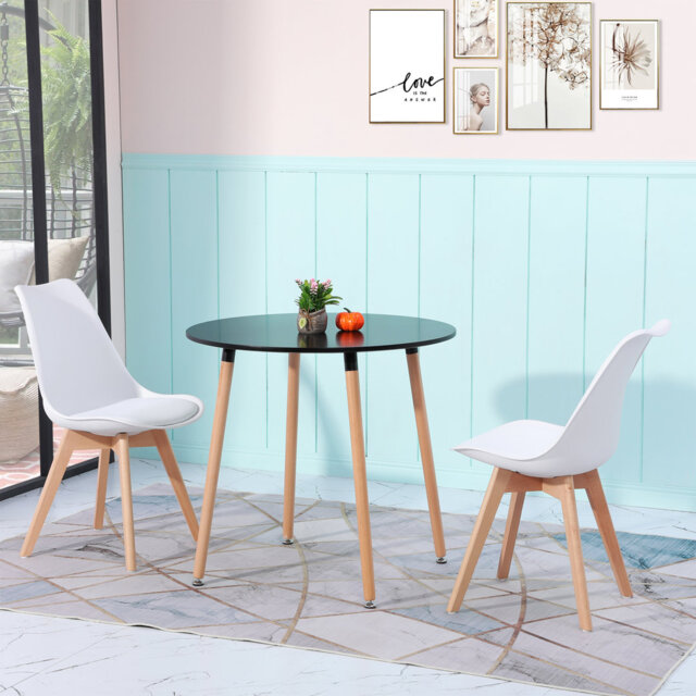 4 Legs Round Dining Table Set (3PCS), White by Wayfair | ufurnish.com