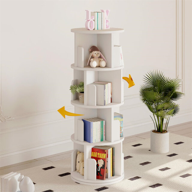Book Shelf Rotating, 360° Revolving Bookcase 4 Tier, Corner Bookshelf ...