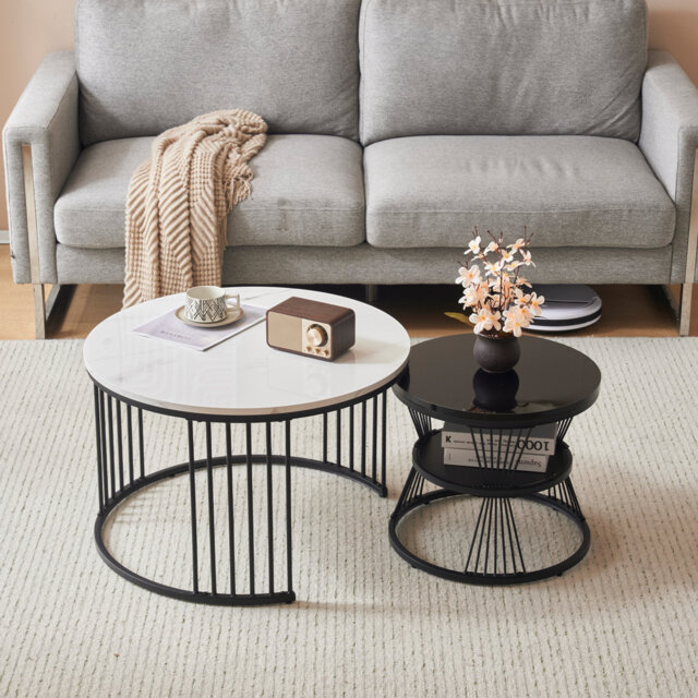 Modern Nesting Coffee Table, Coffee Table Set Marble Veneer Sofa Side ...