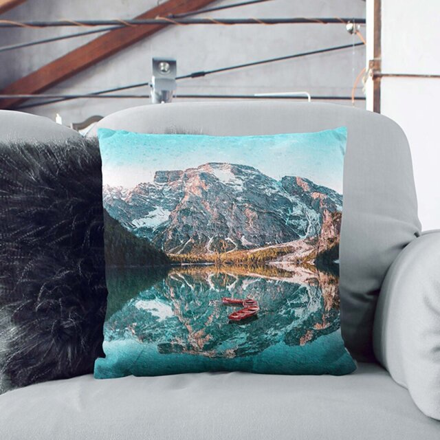 Boats in Lago Di Braies Italy in Abstract Cushion with Filling by ...