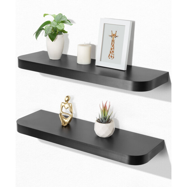 Black Floating Wall Shelves, Set Of 2, Modern Wood Storage For Home by ...