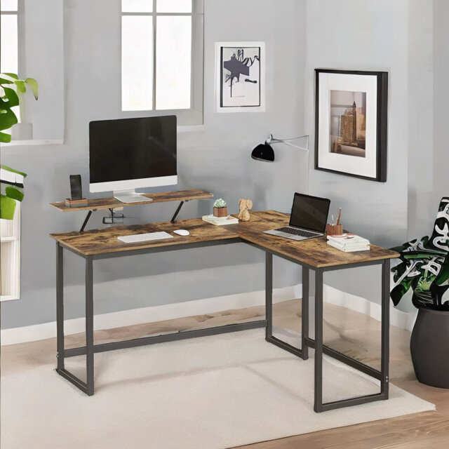 50Cm W L-Shaped Computer Desk With Monitor Stand by Wayfair | ufurnish.com
