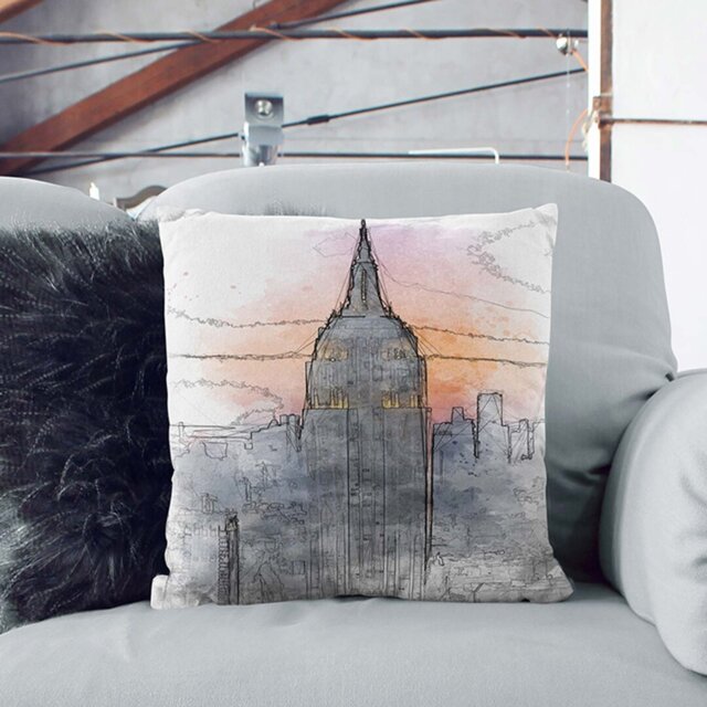 Empire State Building Sunset in Abstract Cushion with Filling by ...
