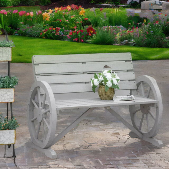 Solid Wood 2 Seater Wagon Wheel Garden Bench by Wayfair | ufurnish.com