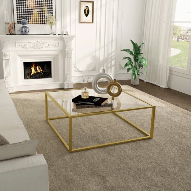 Gold Coffee Table Glass Modern Coffee Table 68 X 68 X 40 Cm, Easy To ...