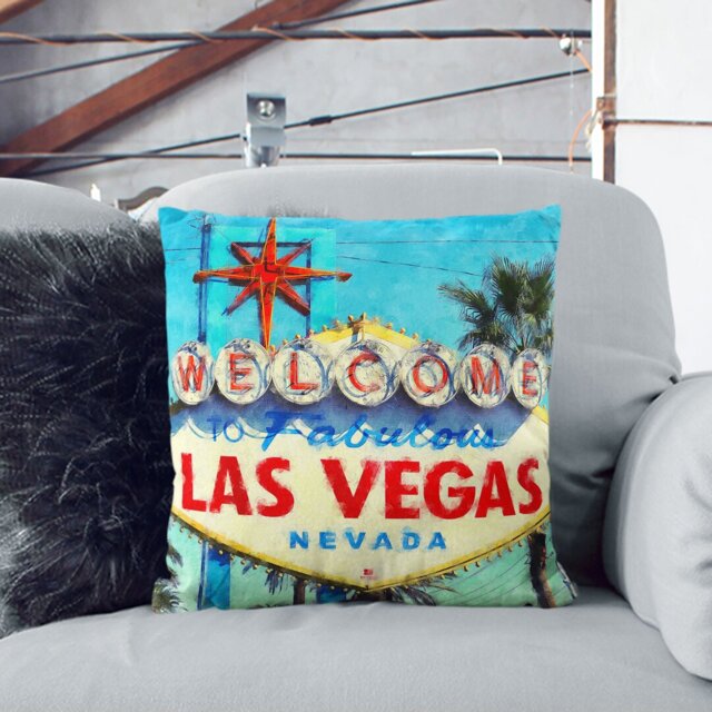 The Welcome to Las Vegas Sign Painting Cushion with Filling by Wayfair ...