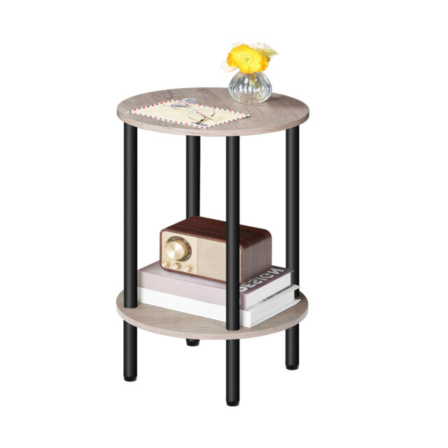 2-Tier End Table, Small Round Nightstand with Sturdy Metal Tube ...