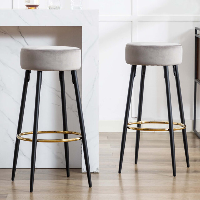 68cm Modern Velvet Bar Stool with Gold Footrest by Wayfair | ufurnish.com