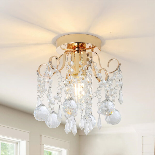 Living Room Ceiling Lamp, Modern Crystal Chandelier Ceiling Lamp, Gold ...