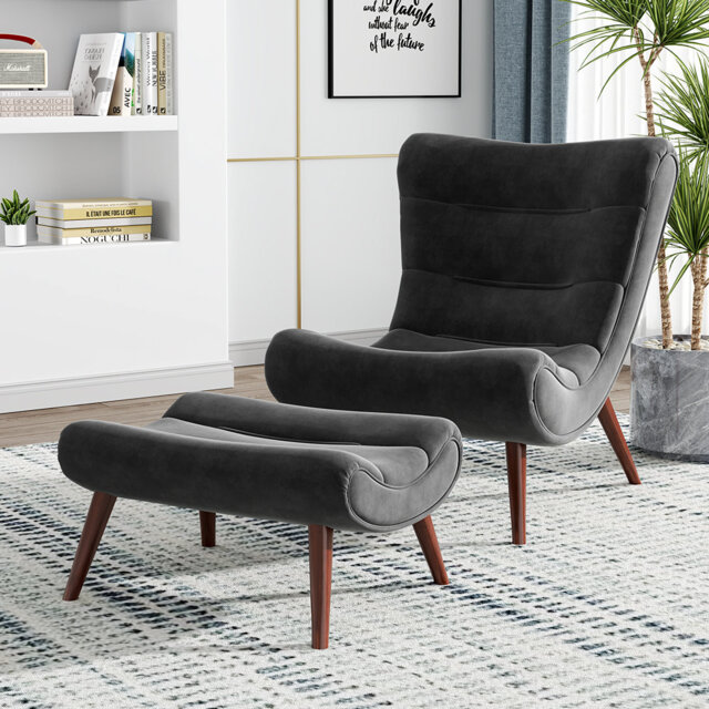 Aeliana 73cm Wide Tufted Velvet / Terry Cloth Lounge Chair and Ottoman ...
