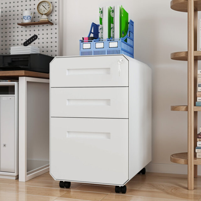 40cm Wide 3-Drawer Office storage unit，Lockable Mobile Filing Cabinet ...