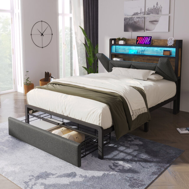 Smart Led Storage Bed Frame With Usb Charging & Underbed Drawer by ...