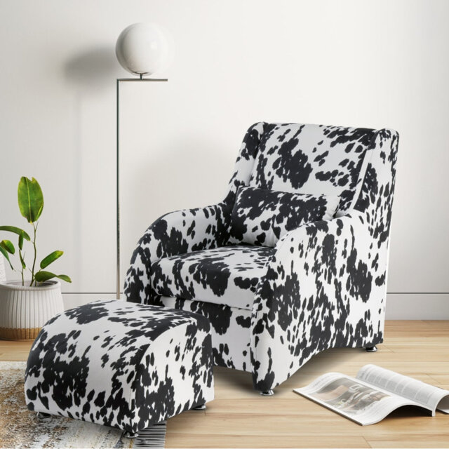 Brashear 77Cm Wide Plush Cow Print Fabric Lounge Chair with Footstool ...