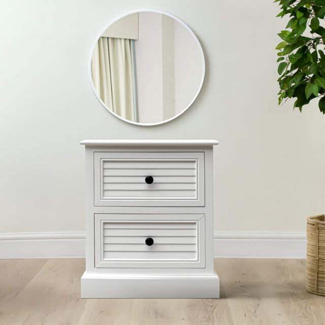 55cm Bedside Table for Bedroom Furniture, 2 Drawer Wooden Storage Cabinet with Pearl White ...