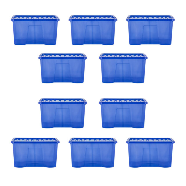 Wham Crystal 60L Plastic Storage Box Pack of 10 Tint Spectrum Blue by ...