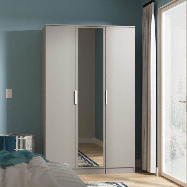Biernat Triple Mirror Wardrobe in White Matt by Wayfair | ufurnish.com