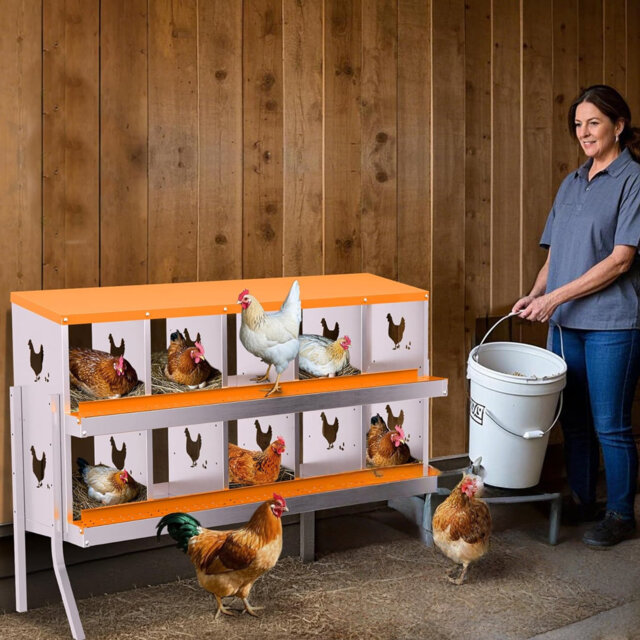 Chicken Nesting Boxes, 10 Holes Roll Away Nesting Box to Collect Eggs ...