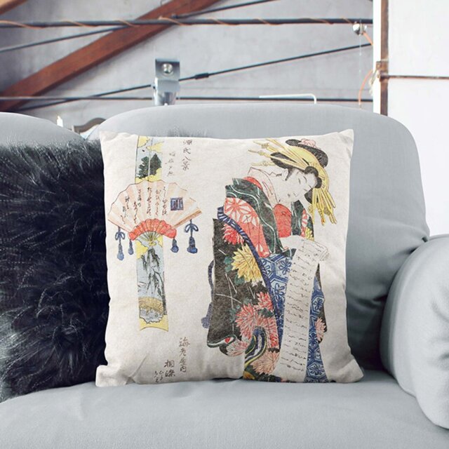 Courtesan Aizome of the Ebiya by Kikukawa Eizan Cushion with Filling by ...