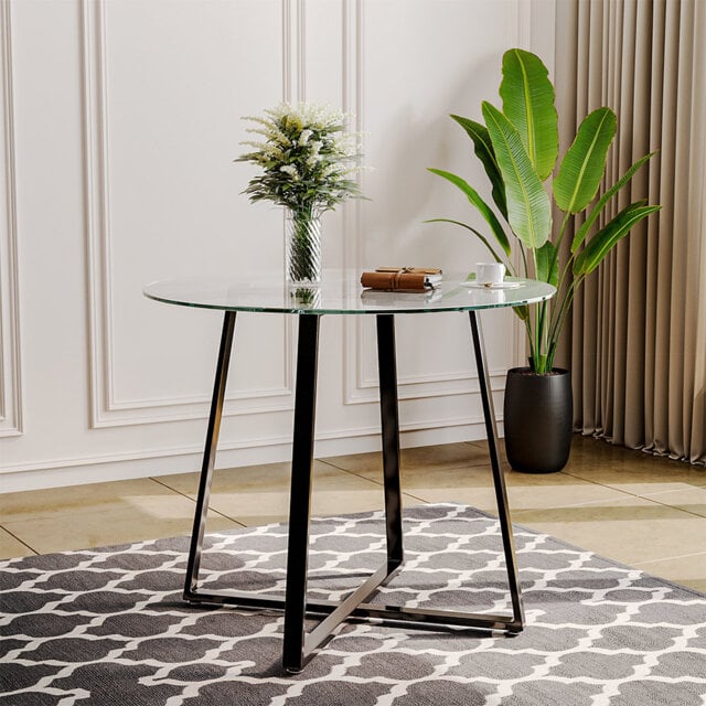 Addicyn 90Cm Metal and Glass Round Dining Table by Wayfair | ufurnish.com