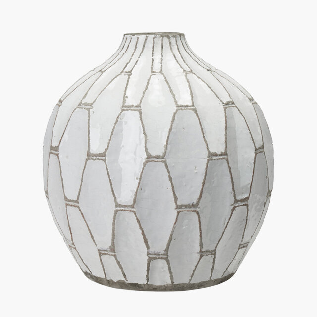 Gaudi White Stoneware Geometric Design Vase by Wayfair | ufurnish.com