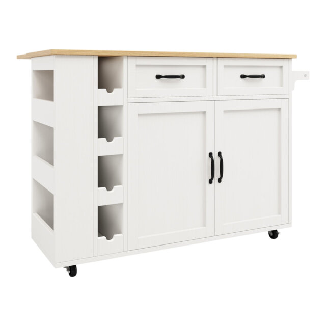 White Kitchen Island Trolley Equipped With Power Strip Removable ...