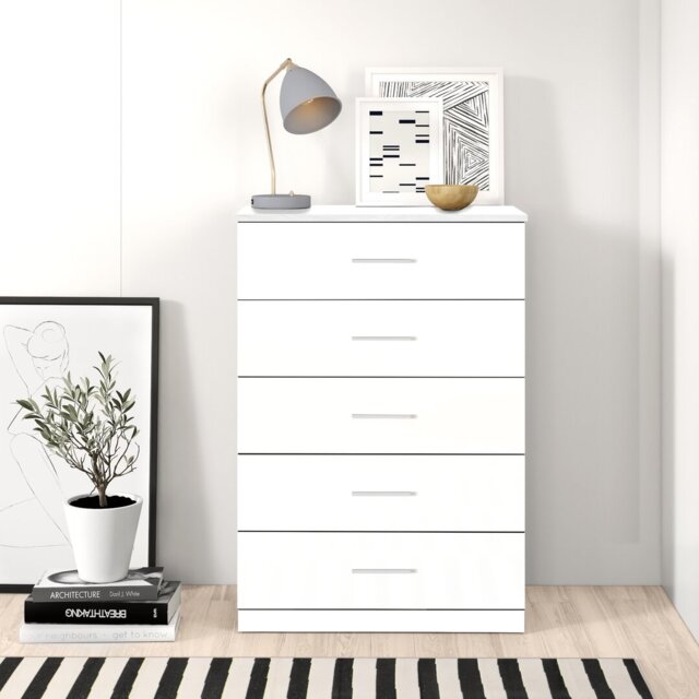 Eva High Gloss 5 Drawer Chest Of Drawers - H: 100cm x D: 40cm x W: 70cm ...